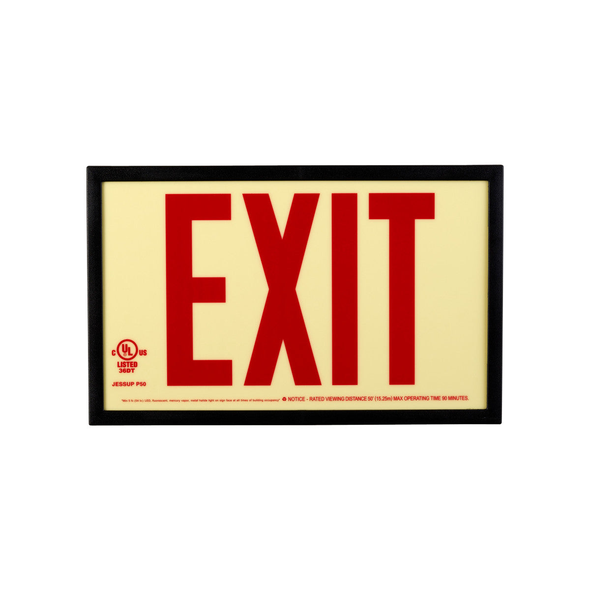 Photoluminescent Exit Sign with Plastic Frame 7.5x13 Single-sided White ...