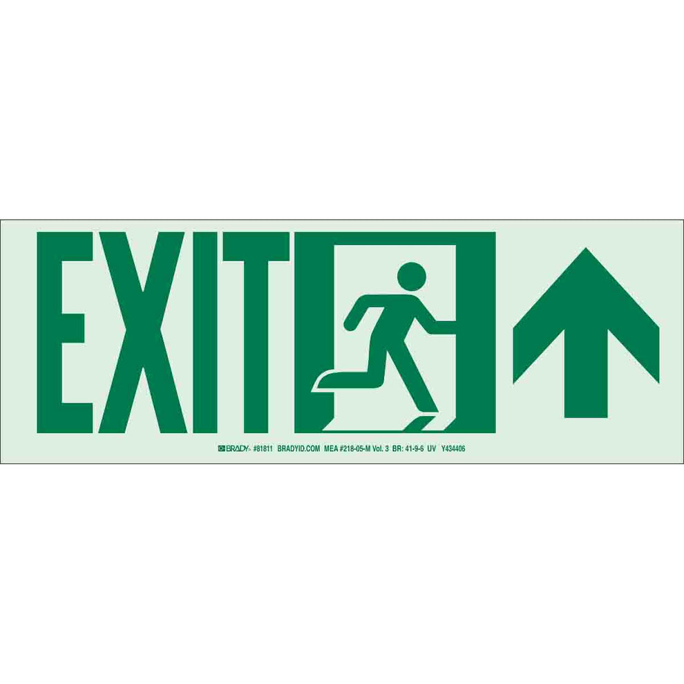 BradyGlo NYC Approved Exit With Running Man And Up Arrow Sign, 5" H x ...