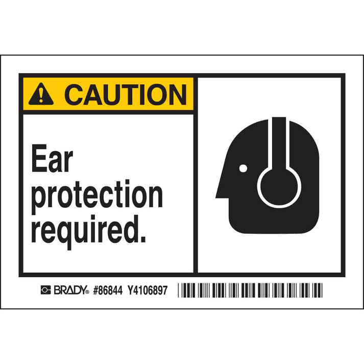 CAUTION Ear protection required. Labels, 3.5" H x 5" W x 0.006" D ...