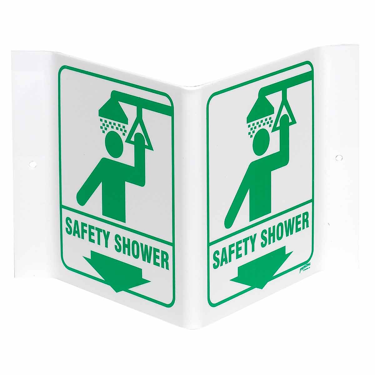 V Safety Shower Sign, 6" H x 9" W x 4" D, Acrylic – Taylor Visuals