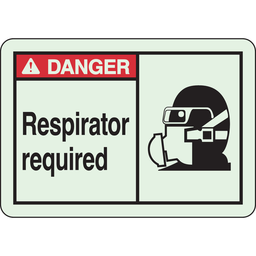 BradyGlo DANGER Respirator Required Sign, 7" H x 10" W x 0.063" D ...